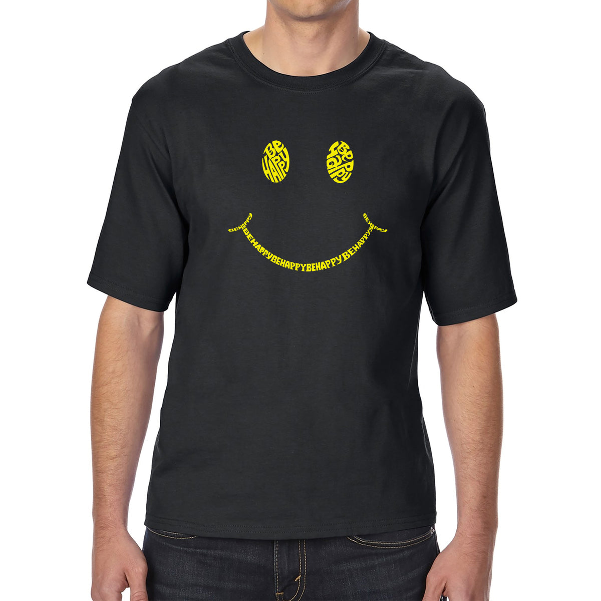 Be Happy Smiley Face - Men's Tall and Long Word Art T-Shirt – LA Pop Art